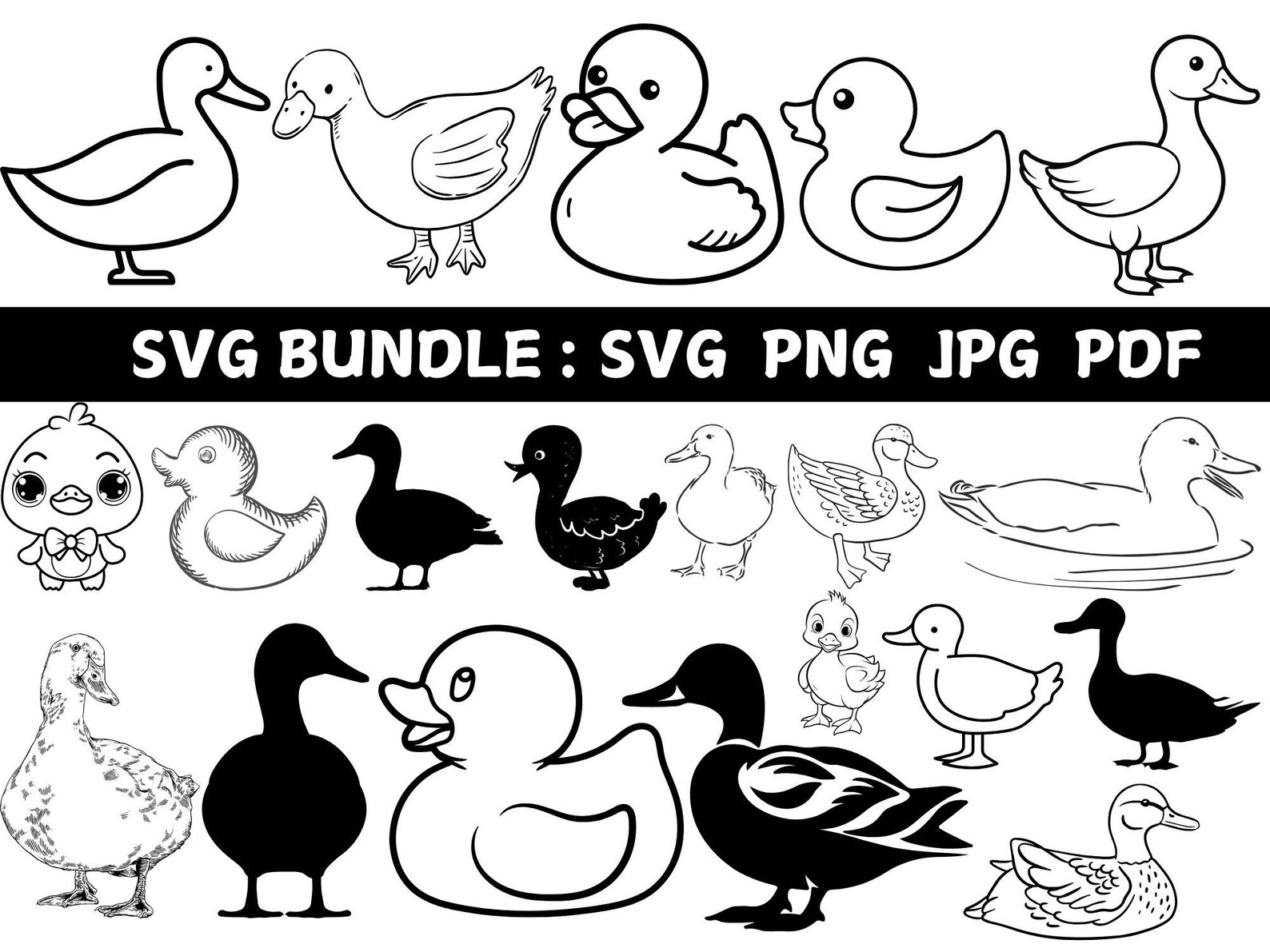 Duck SVG Bundle, Cute Baby Duck Svg, Rubber Duck Clipart, Duck Vector ...