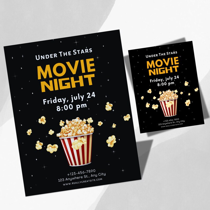Movie Night Flyer, School Fundraiser, Editable Cinema Invitation (canva ...