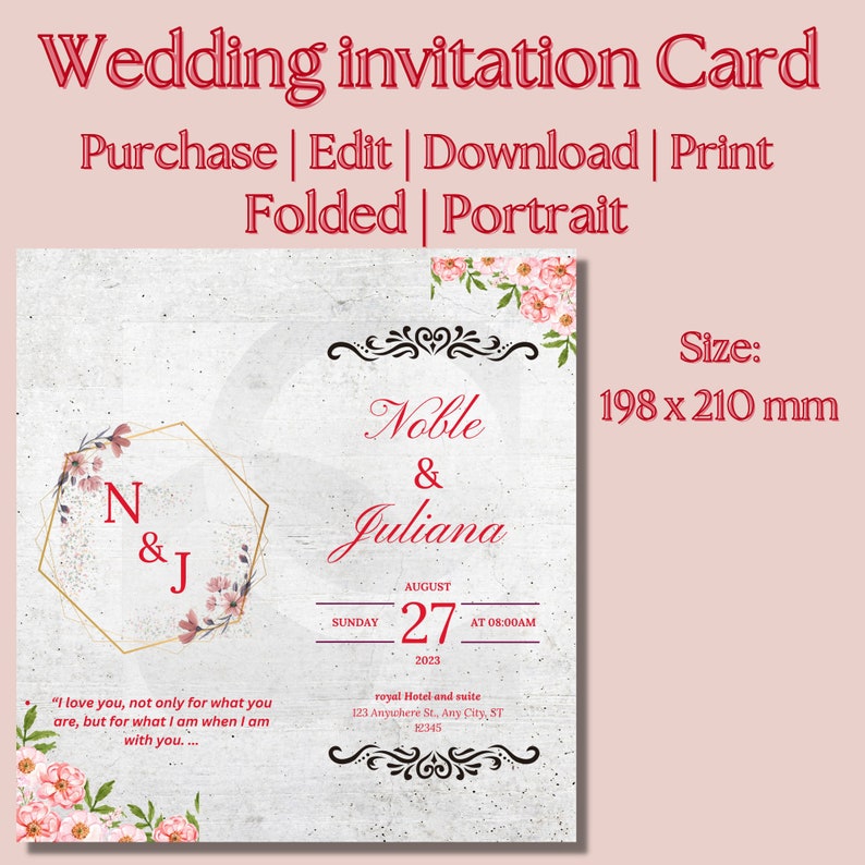 Editable Wedding Invitation Card | Folded Card | Wedding Invitation ...