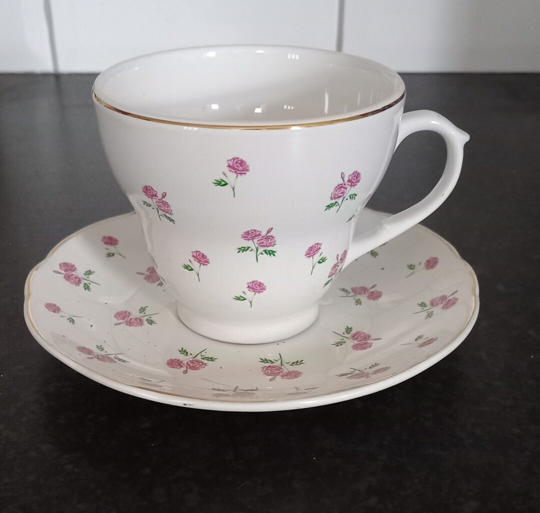 Pink Roses Design Cup and Saucer Set Unmarked - Etsy UK