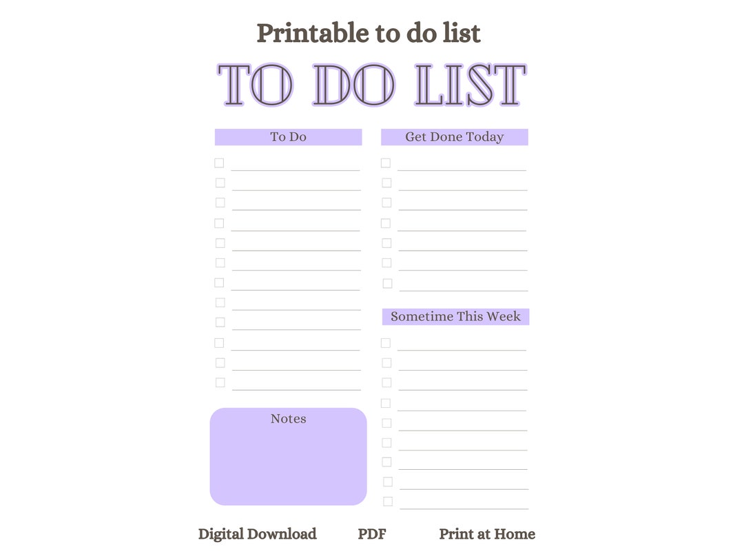 Daily to Do List, Purple to Do List, Downloadable to Do List, Printable ...