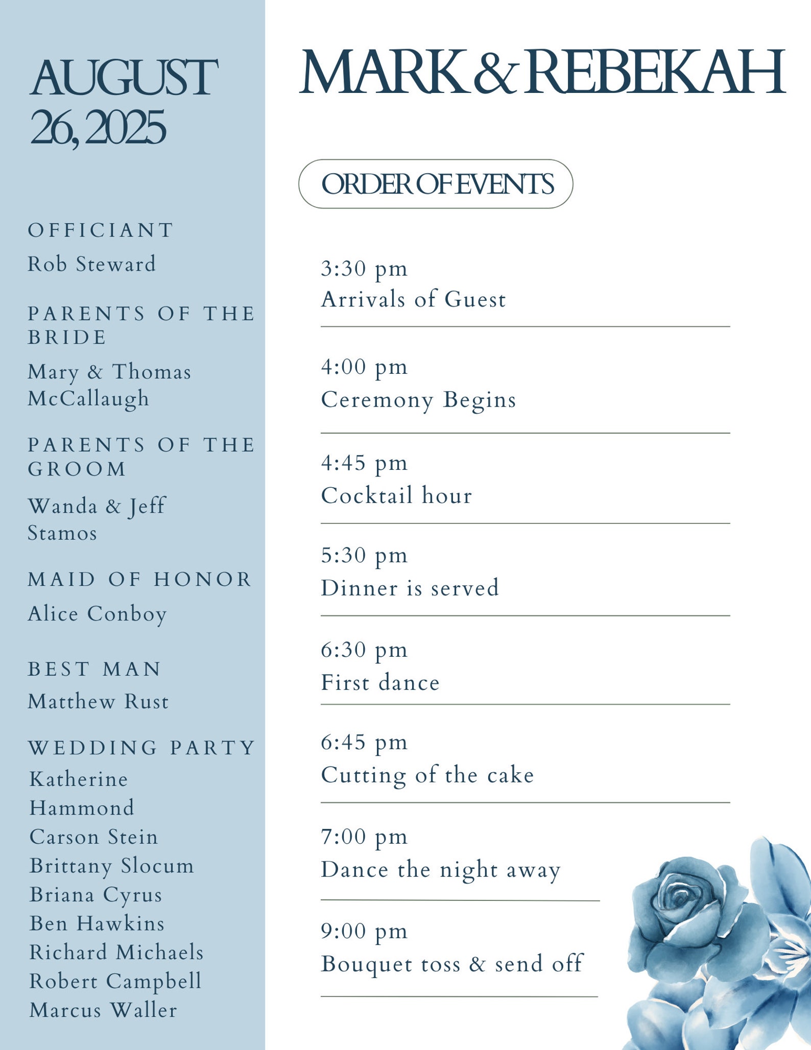 Editable Wedding Timeline/program Template, Printable Wedding Program ...