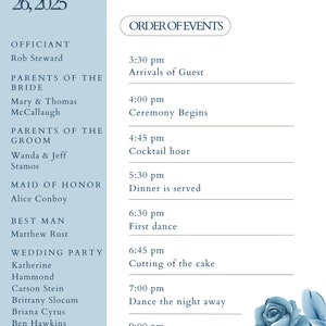 Editable Wedding Timeline/program Template, Printable Wedding Program ...