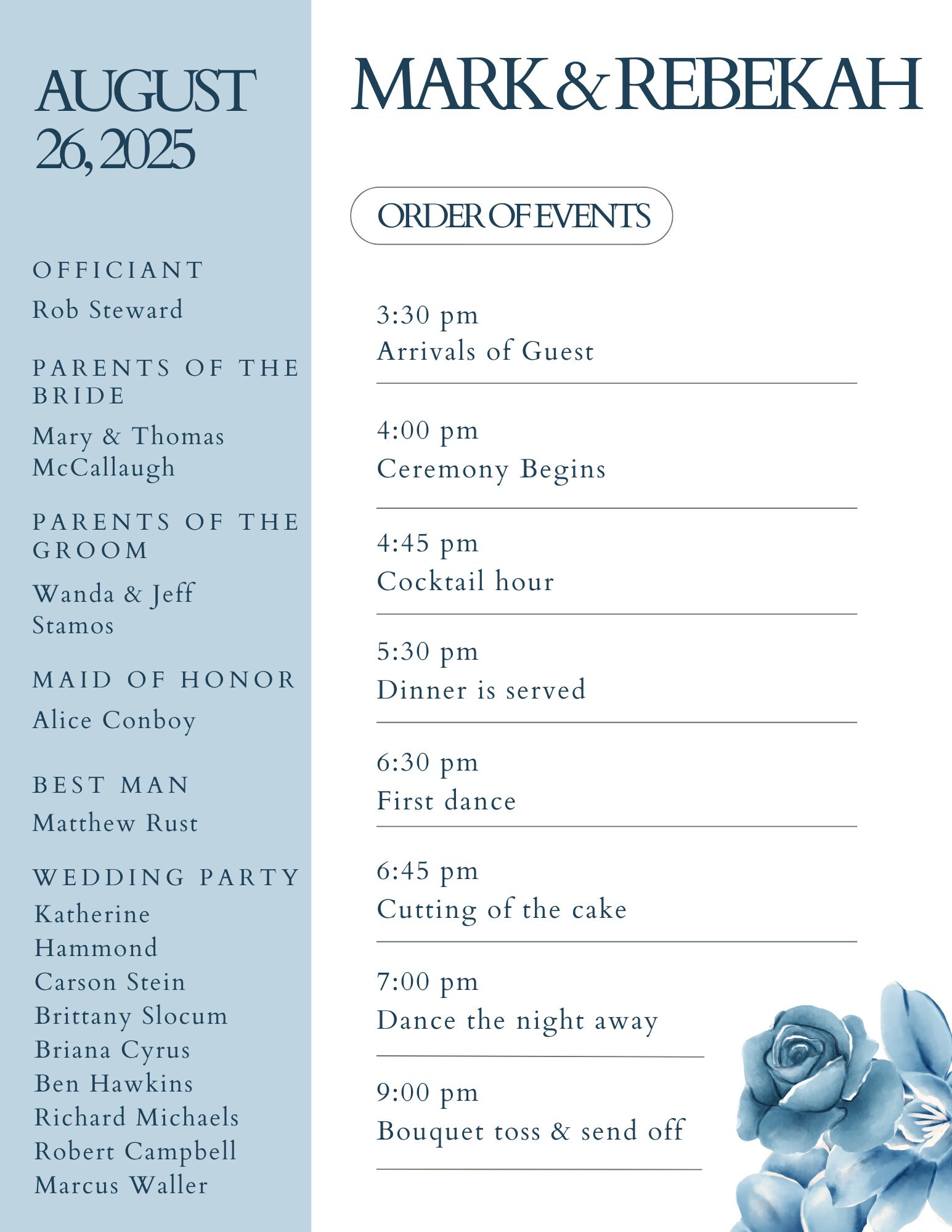 Editable Wedding Timeline/program Template, Printable Wedding Program ...