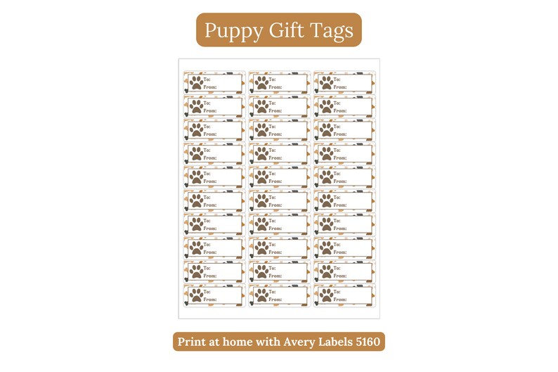 Editable Printable Puppy Birthday Gift Tags, Print at Home Dog Gift Tag ...