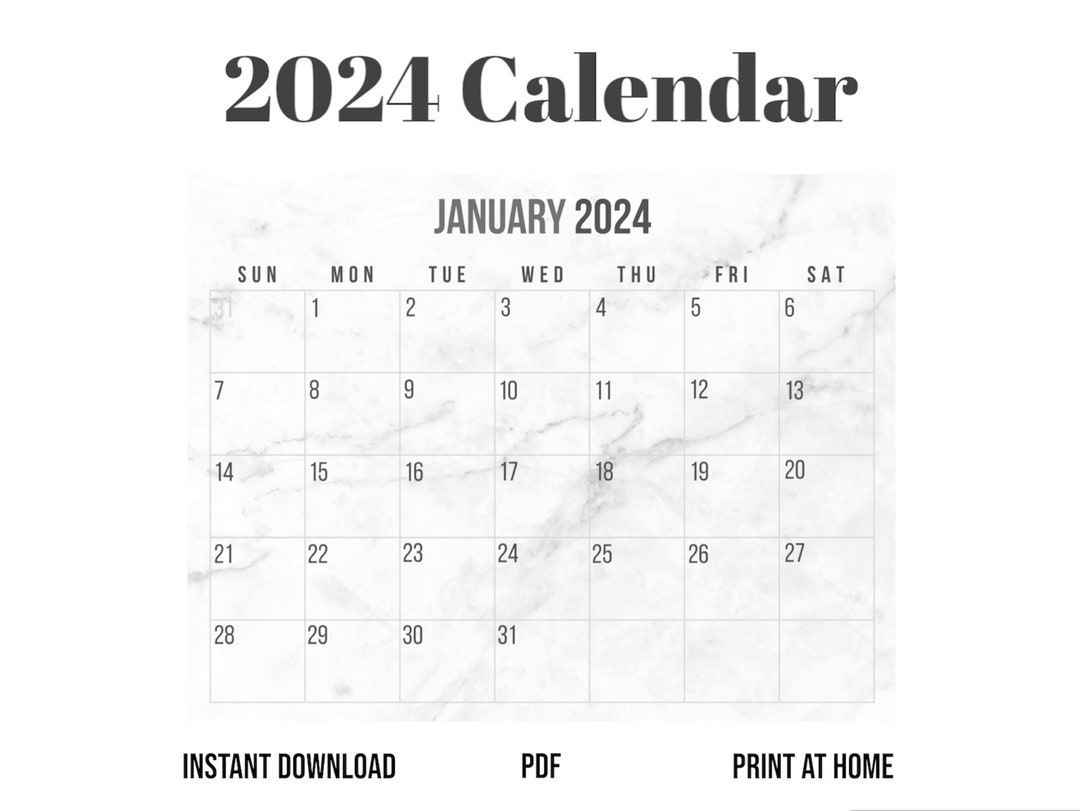 2024 Calendar, 2024 Monthly Planner, Marbled Simple Aesthetic Wall ...