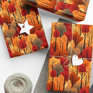 Autumn Trees Gift Wrap, Fall Foliage Season, Birthday Wrapping Paper ...