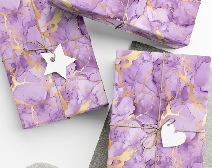 Purple & Gold Gift Wrap, Purple Wrapping Paper, Alcohol Ink Art ...