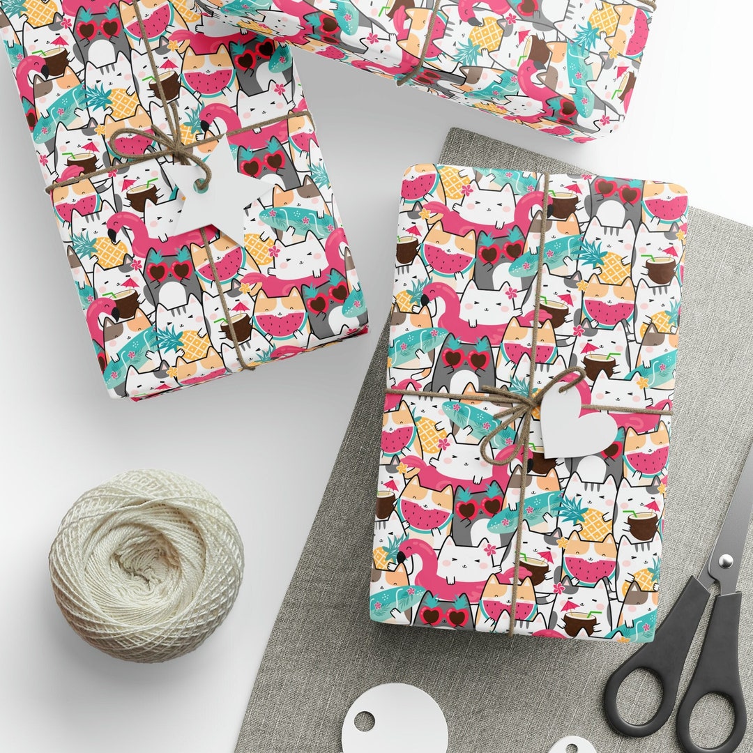 Birthday Wrapping Paper, Kawaii Cats Wrapping Paper, Cat Lover Gift ...