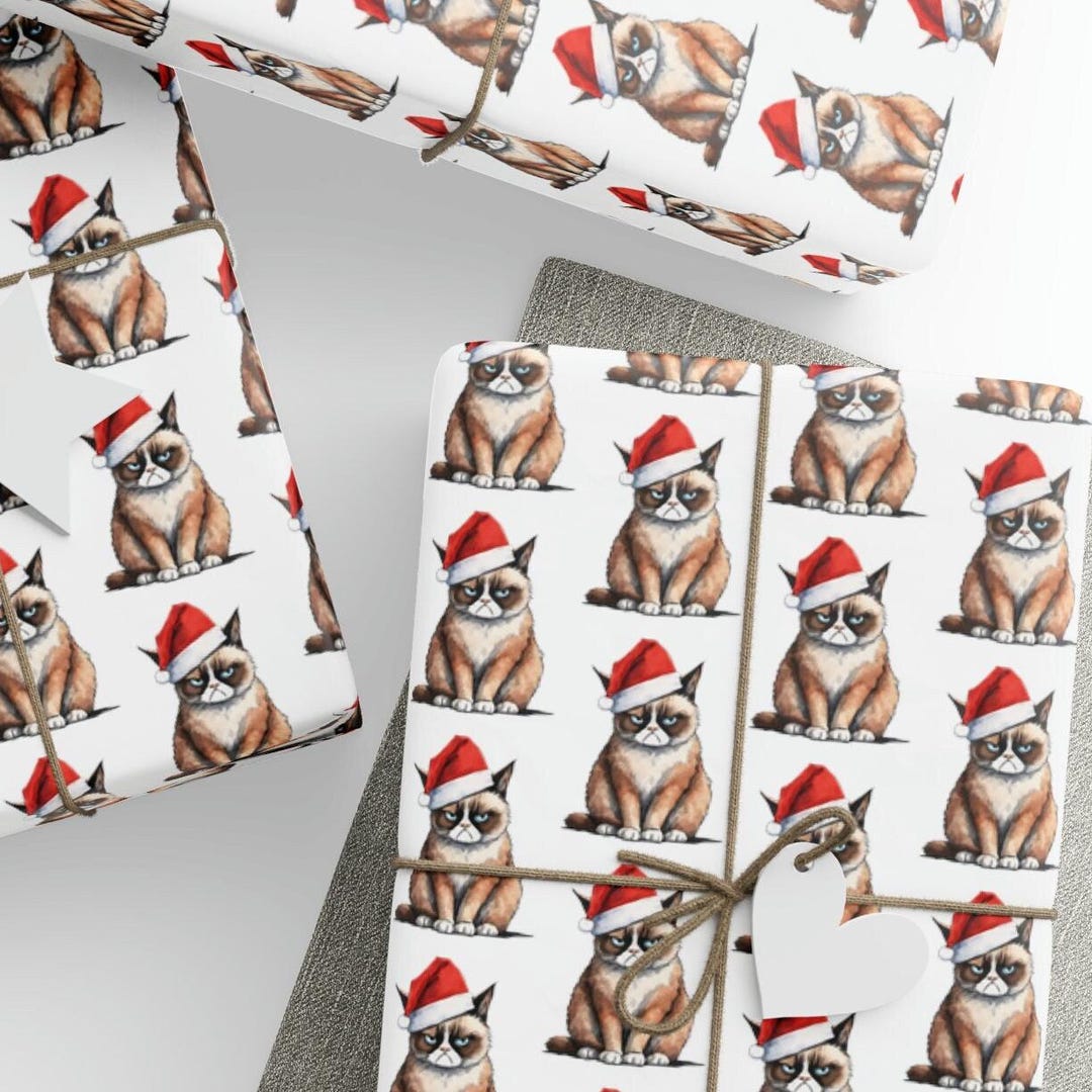 Grumpy Christmas Cat Gift Wrap, Grumpy Cat Wrapping Paper, Funny ...