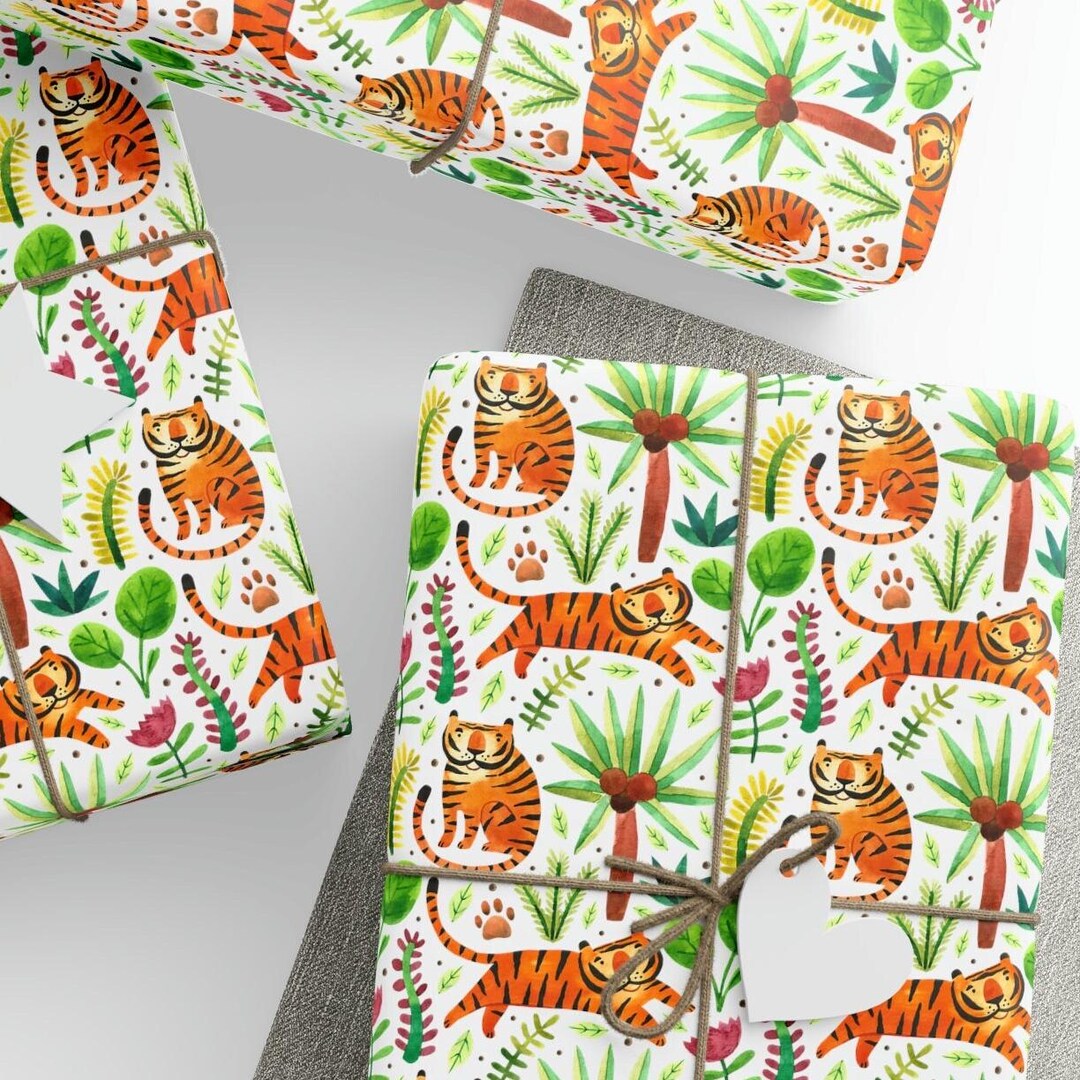 Tiger Wrapping Paper, Birthday Gift Wrap, Cute Tiger Design, Children's ...