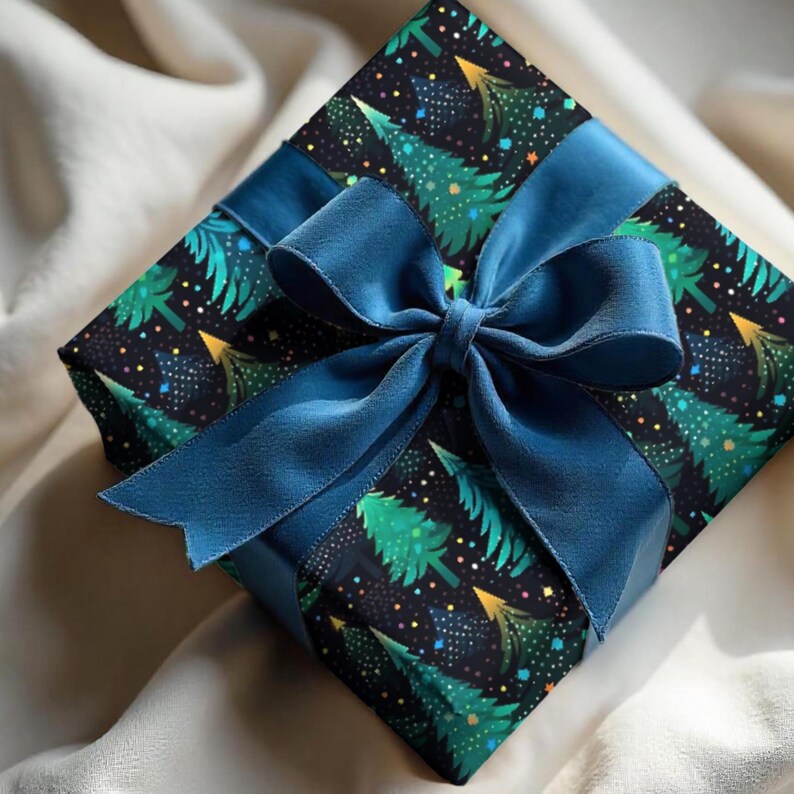 Christmas Wrapping Paper, Festive Christmas Trees Design, Premium Gift ...
