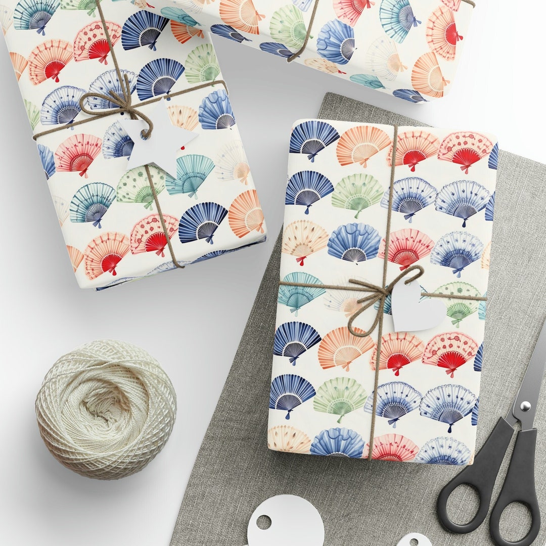 Chinese Paper Fans Wrapping Paper, Birthday Wrapping Paper, Wedding ...