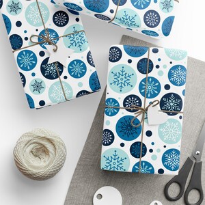 Winter Holiday Gift Wrap, Blue Christmas Wrapping Paper, Blue ...