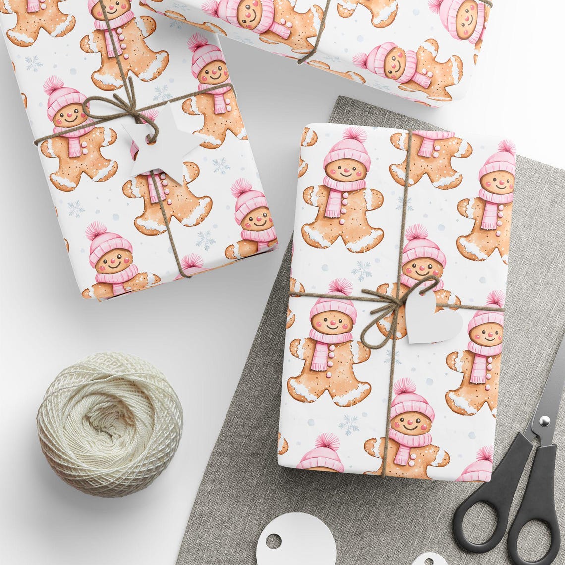 Pink Gingerbread Man Gift Wrap, Pink Christmas Wrapping Paper, Holiday ...