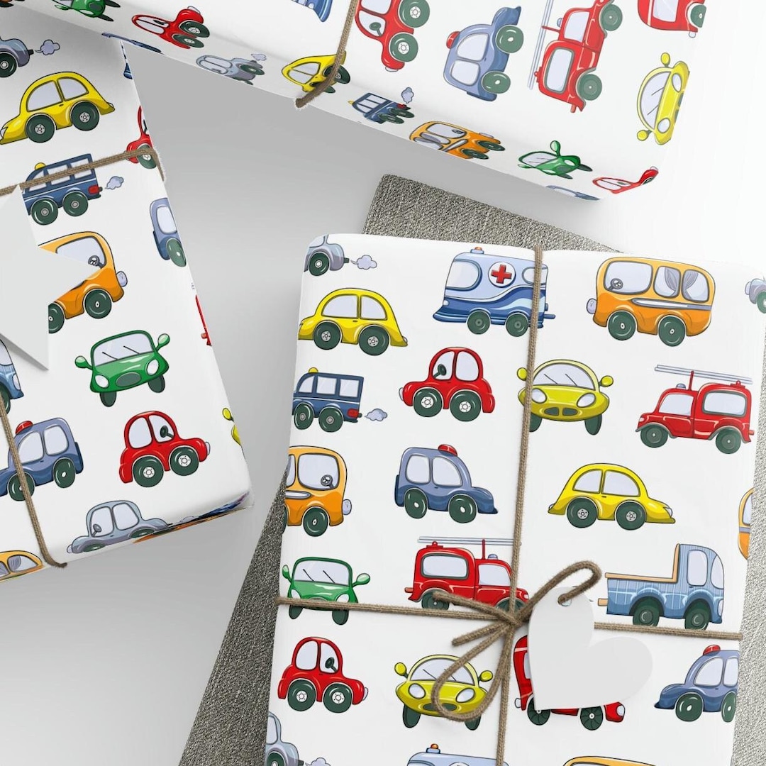 Toy Cars Gift Wrap, Boy Birthday Gift Wrap, Baby Boy Wrapping Paper ...