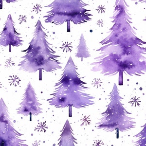 Purple Christmas Wrapping Paper, Purple Watercolor Christmas Trees ...