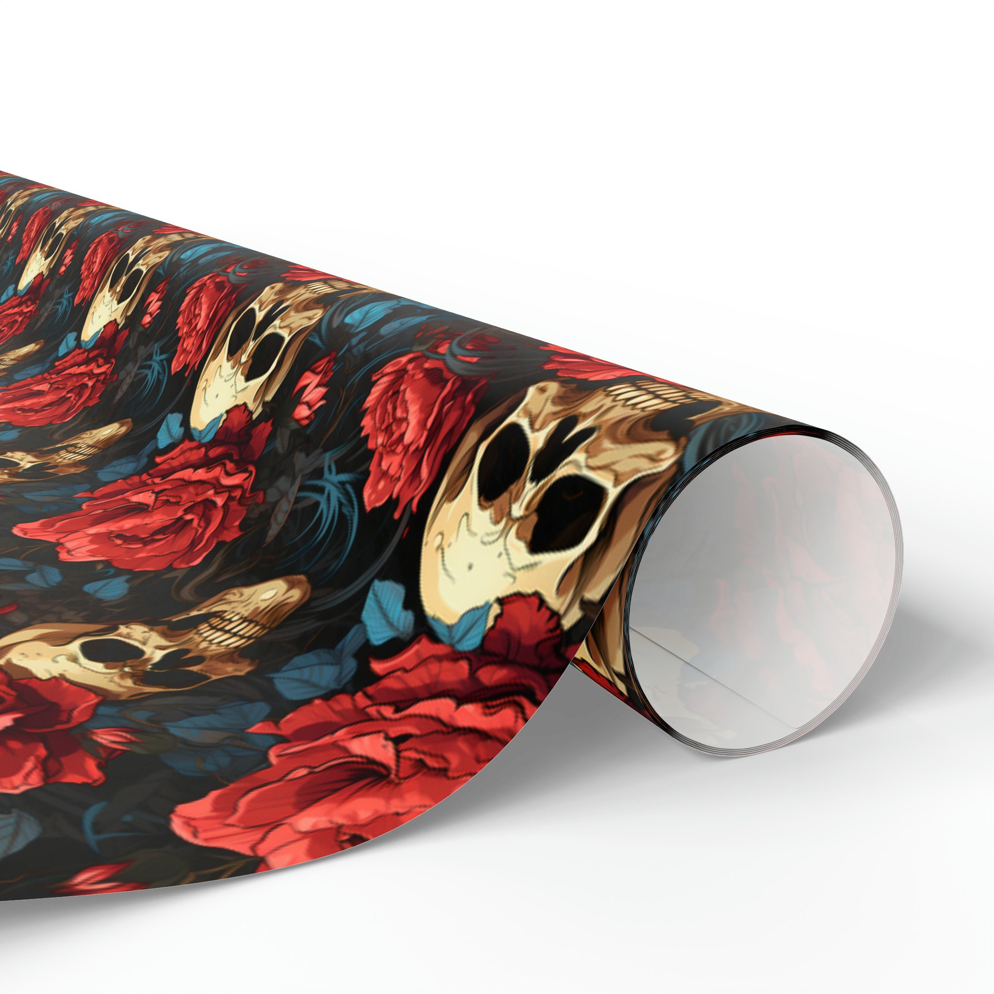 Skulls and Roses Gift Wrap, Goth Wrapping Paper, Dark Academia, Grunge ...