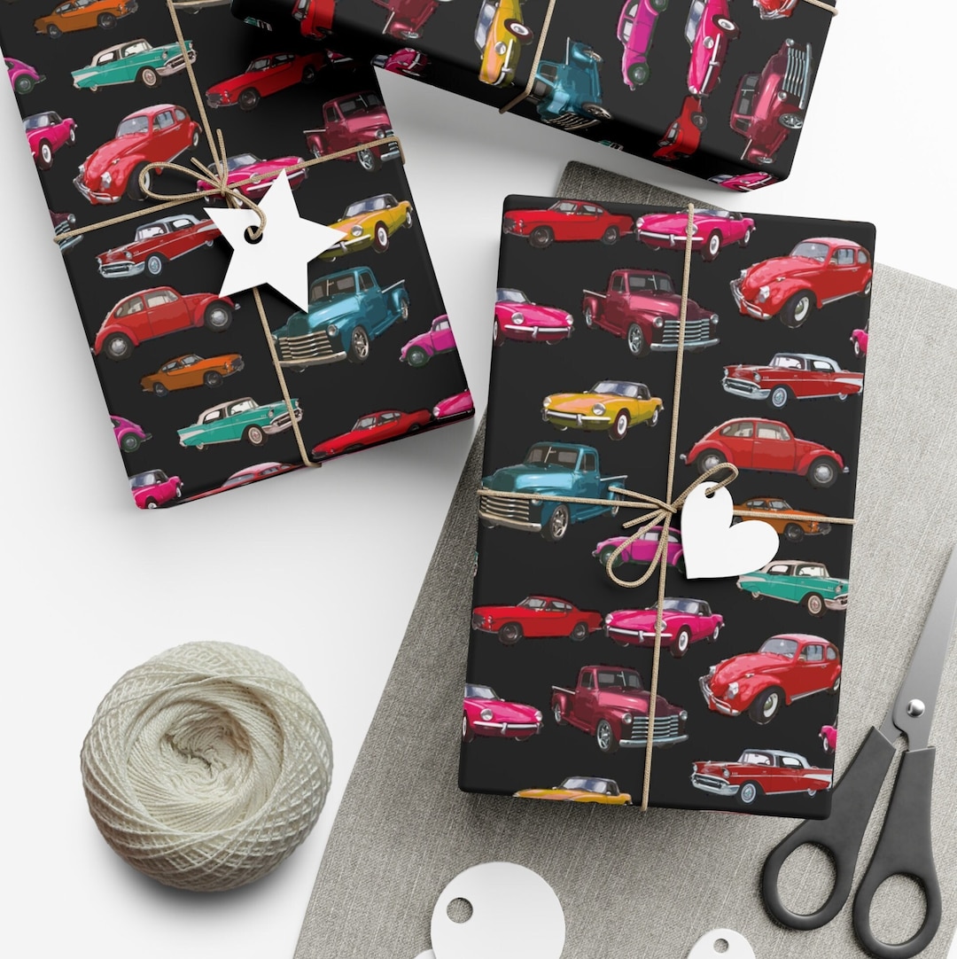 Gift Wrap With Retro Cars, Antique Cars Wrapping Paper, Car Lover Wrap ...