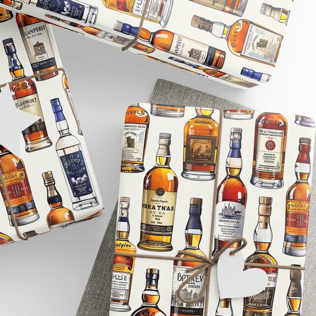 Bottles of Booze Gift Wrap, Bottles of Alcohol Design, Whiskey Bottles ...