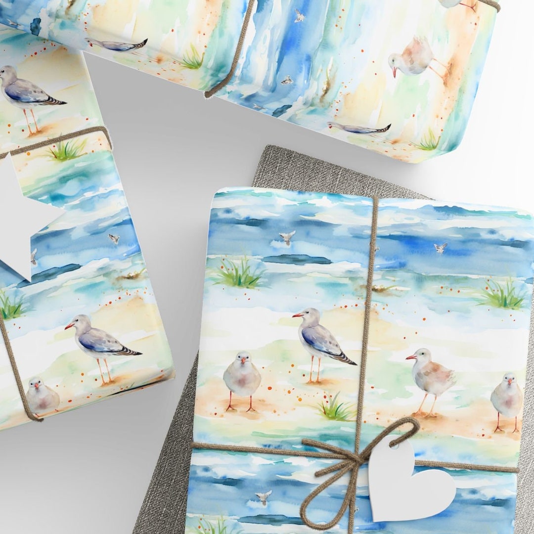 Beach Vibe Gift Wrap, Coastal Birds Wrapping Paper, Summer Birthday ...