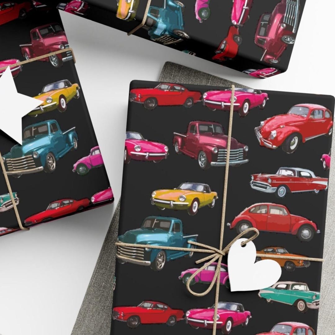 Gift Wrap With Retro Cars, Antique Cars Wrapping Paper, Car Lover Wrap ...