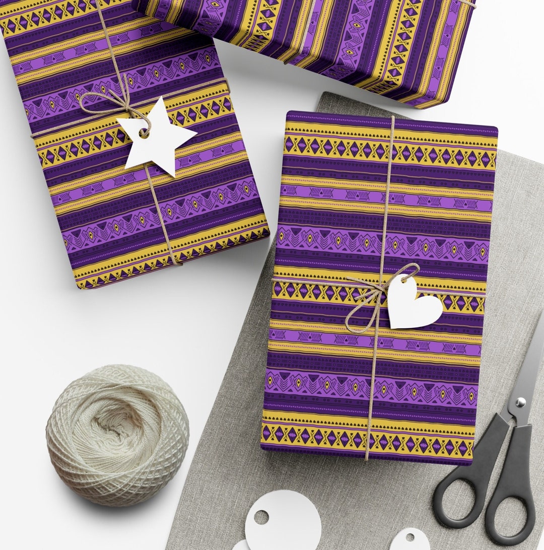 Purple & Gold Wrapping Paper, Purple Gift Wrap, Aztec Aesthetic ...