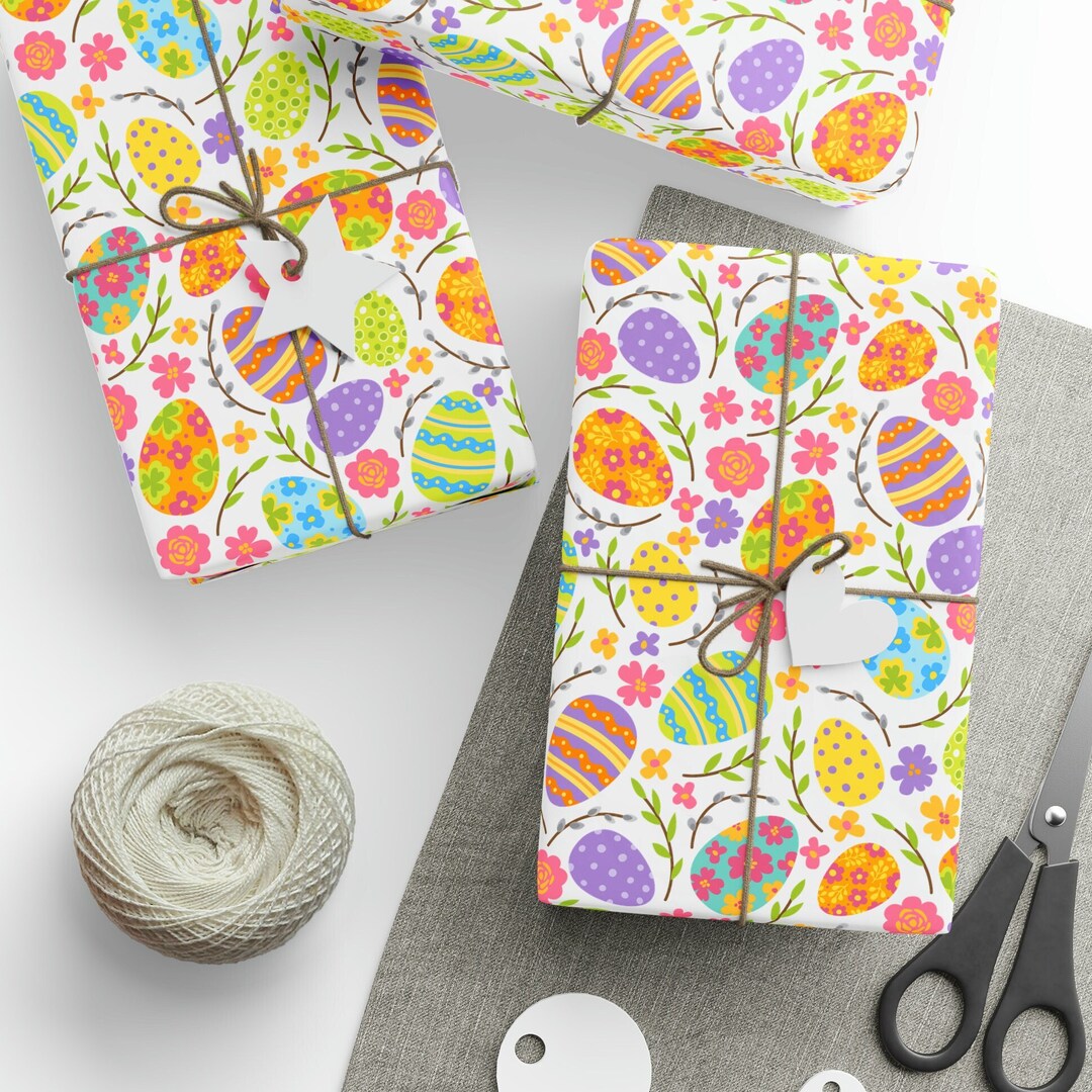 Easter Gift Wrap, Easter Egg Wrapping Paper, Spring Gift Wrap, Colorful ...
