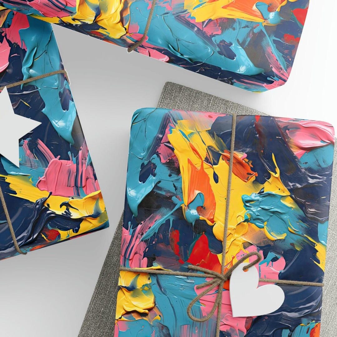 Wet Paint Gift Wrap, Trending Artistic Wrapping Paper, Colorful Wet ...