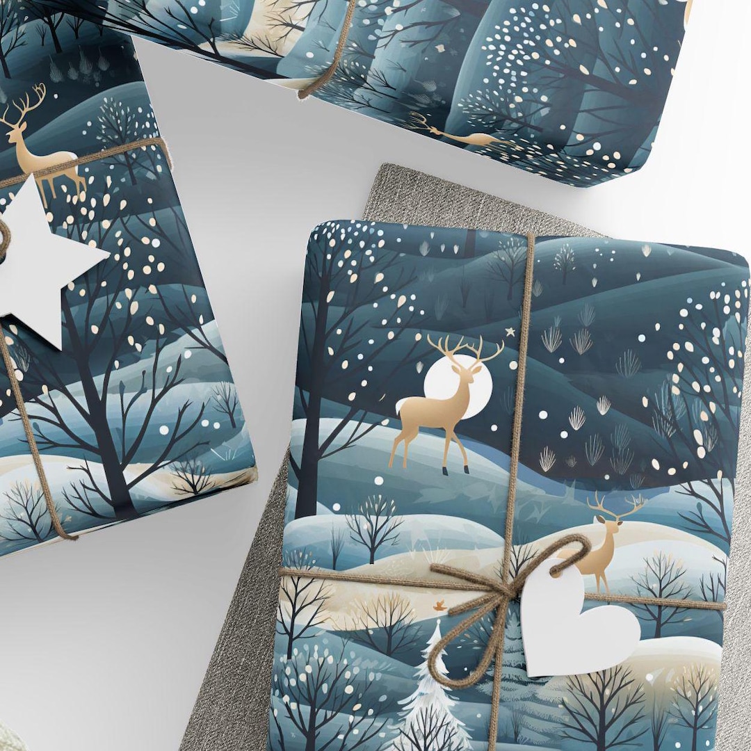 Winter Scene Christmas Gift Wrap, Holiday Wrapping Paper, Scandinavian ...