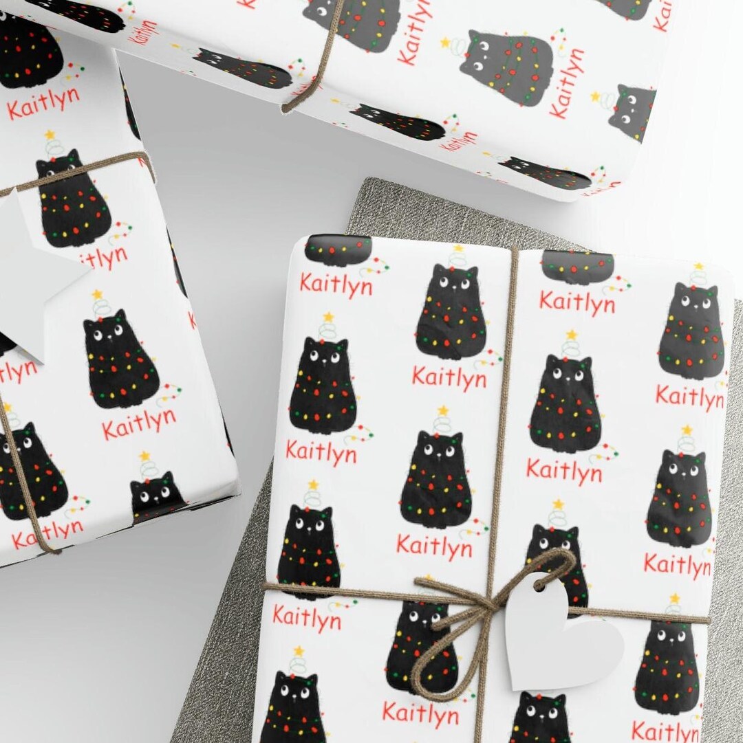 Personalized Christmas Cat Gift Wrap, Christmas Wrapping Paper, Funny ...
