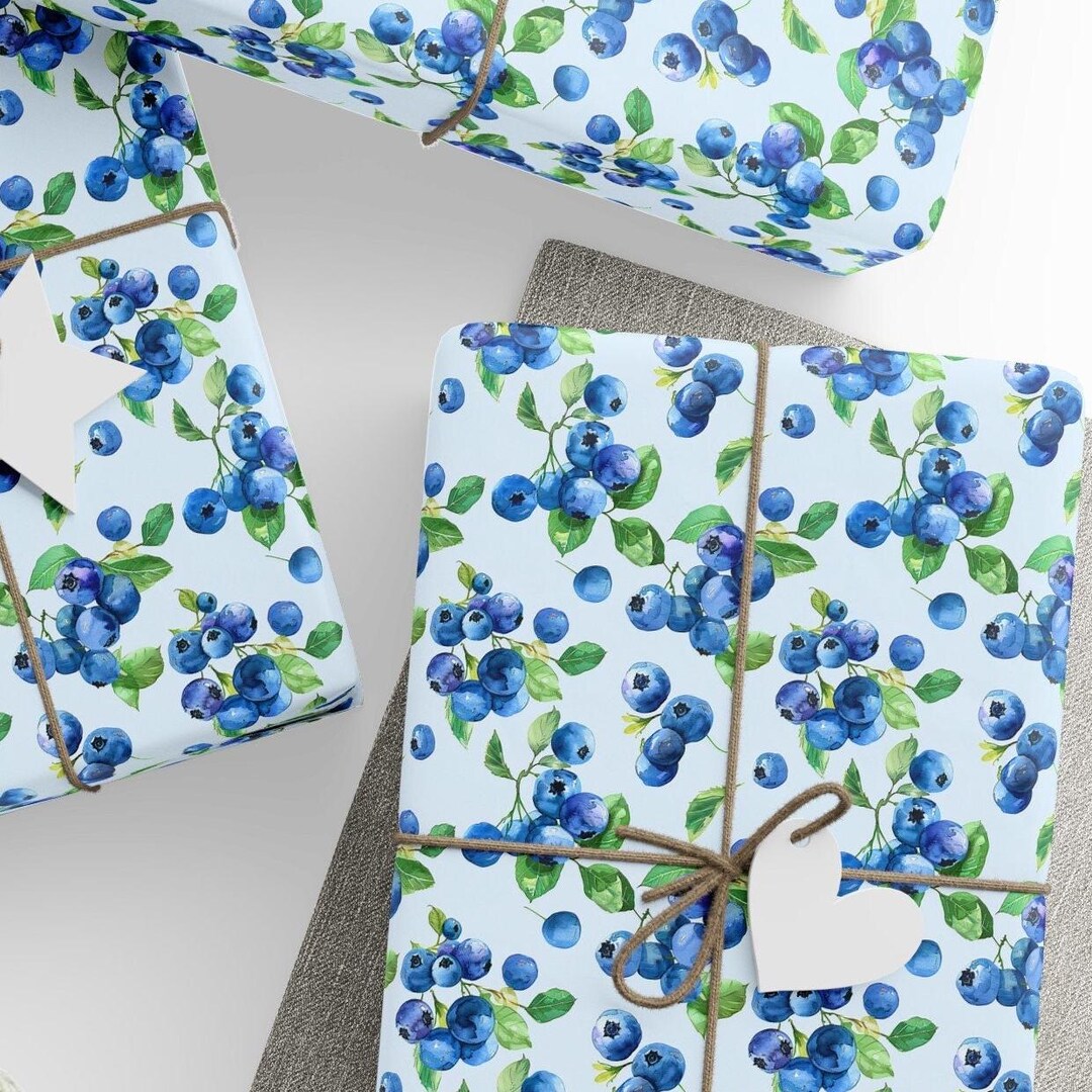 Blueberry Gift Wrap, Blueberries Wrapping Paper, Botanical Design ...