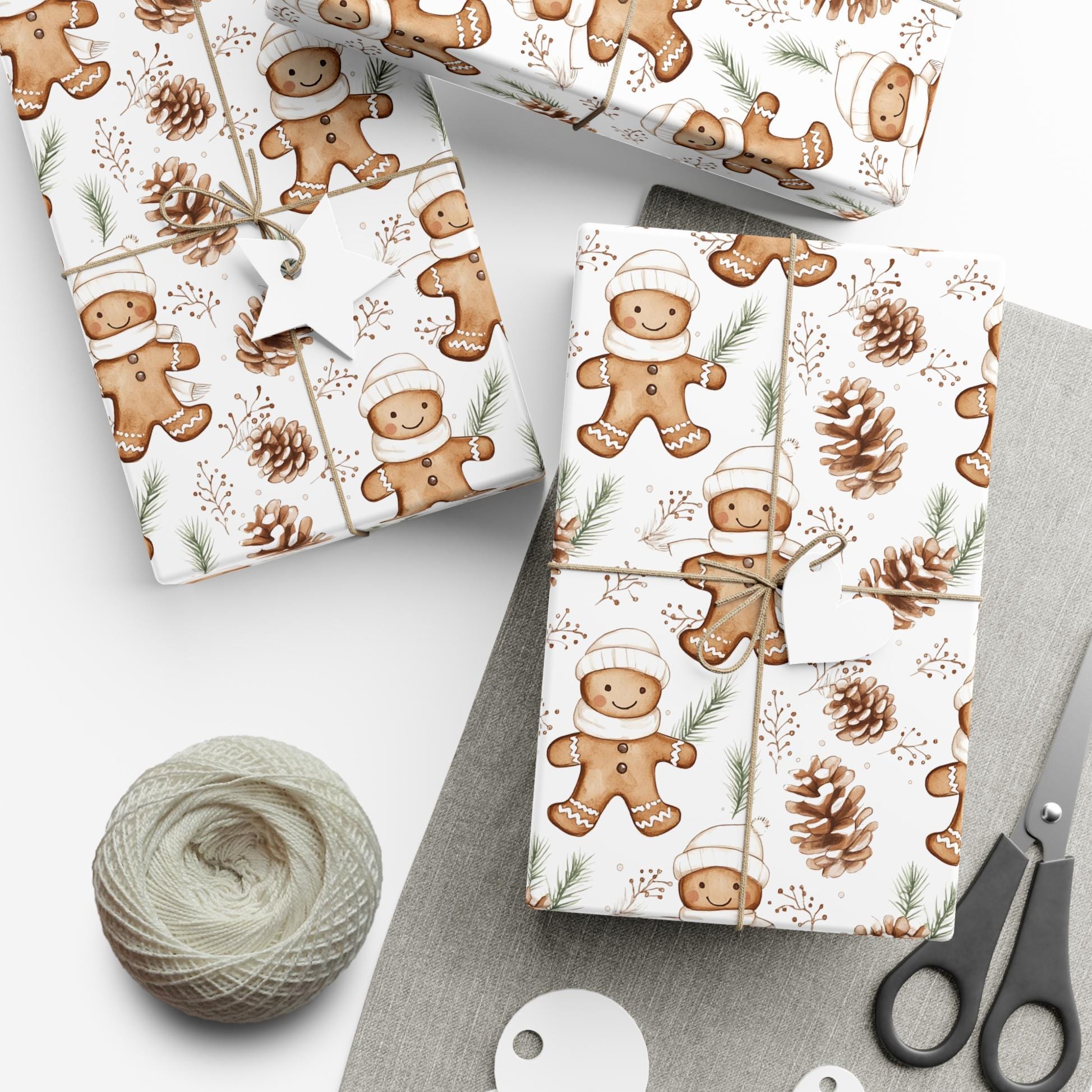 Christmas Gingerbread Man Gift Wrap, Winter Holiday Wrapping Paper ...