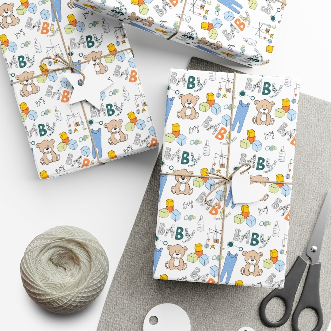 Baby Boy Gift Wrap, Baby Wrapping Paper, Baby Shower Gift Wrap, New ...