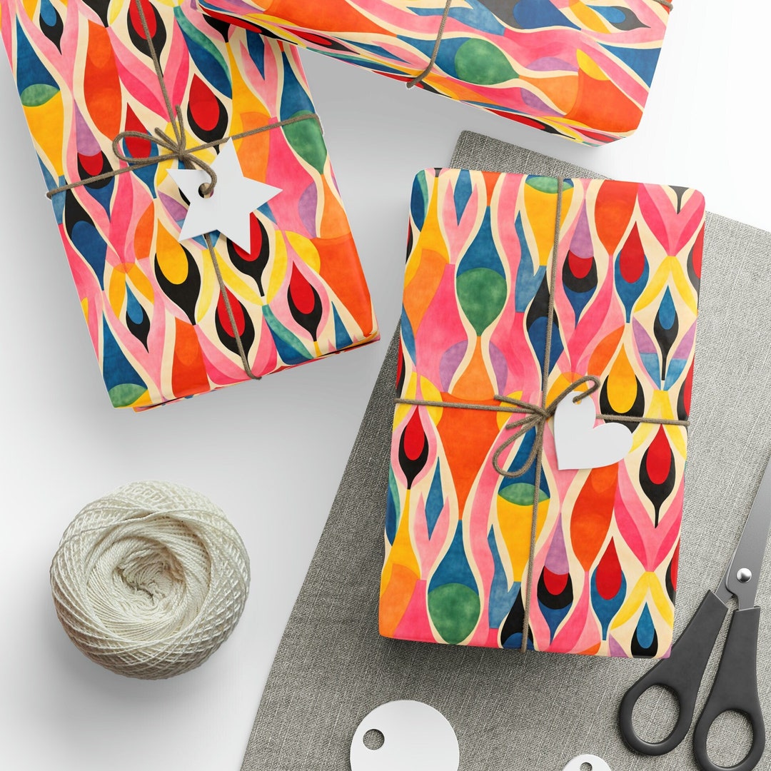Boho Wrapping Paper, Artistic Abstract Design, Birthday Wrapping Paper ...
