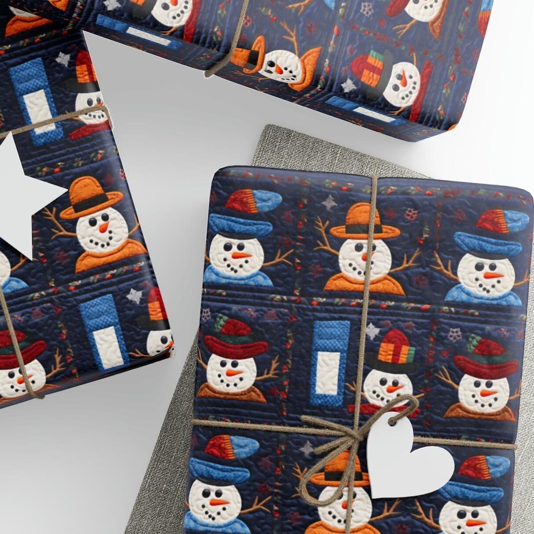 Snowman Quilted Gift Wrap, Christmas Wrapping Paper, Quilted Snowmen ...