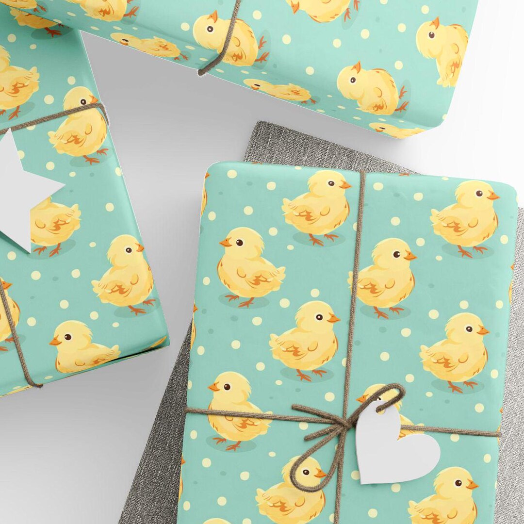 Baby Wrapping Paper, Baby Shower Gift Wrap, Cute Yellow Chicks Design ...