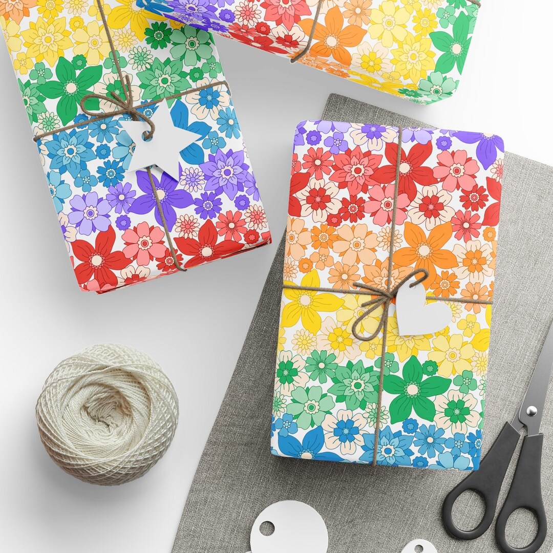 Pride Wrapping Paper, Rainbow Flowers Gift Wrap, Pride Day Gift Wrap ...