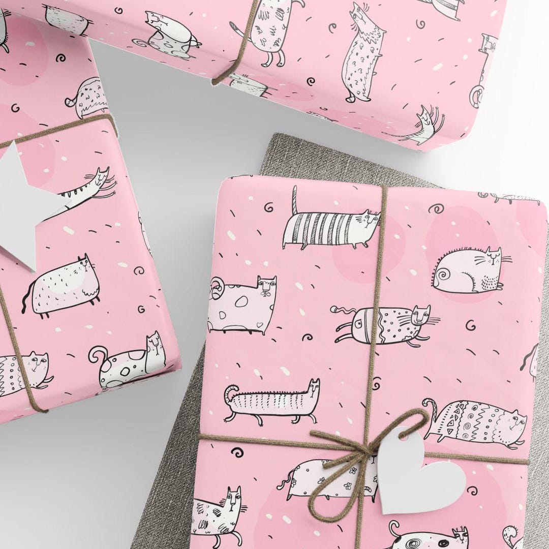 Gift Wrap With Funny Cats, 3 Colors Available, Cats Lovers Wrapping ...