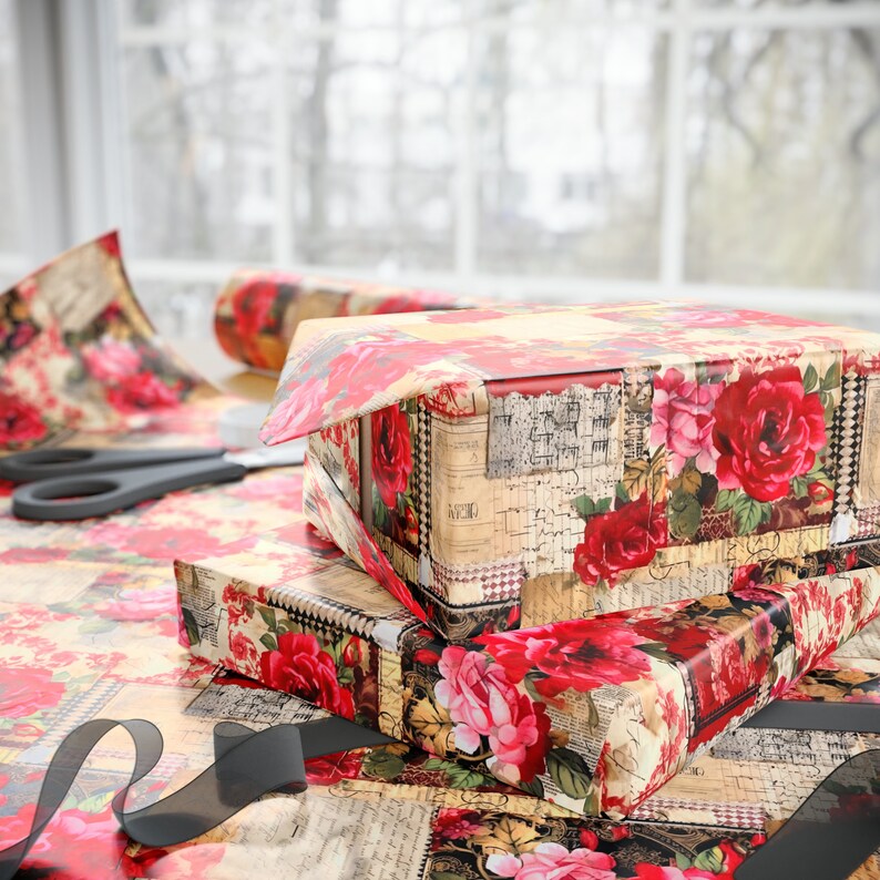 Vintage Roses Gift Wrap, Antique Collage Design, Paris Collection ...