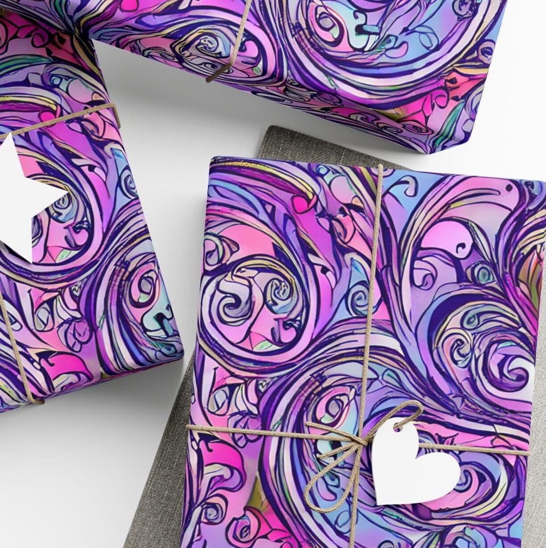 Purple Wrapping Paper, Purple Swirls Gift Wrap, Wrapping Paper Rolls - Etsy