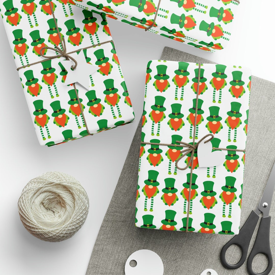 St. Patrick's Day Wrapping Paper, Irish Gnomes Gift Wrap, Leprechaun ...
