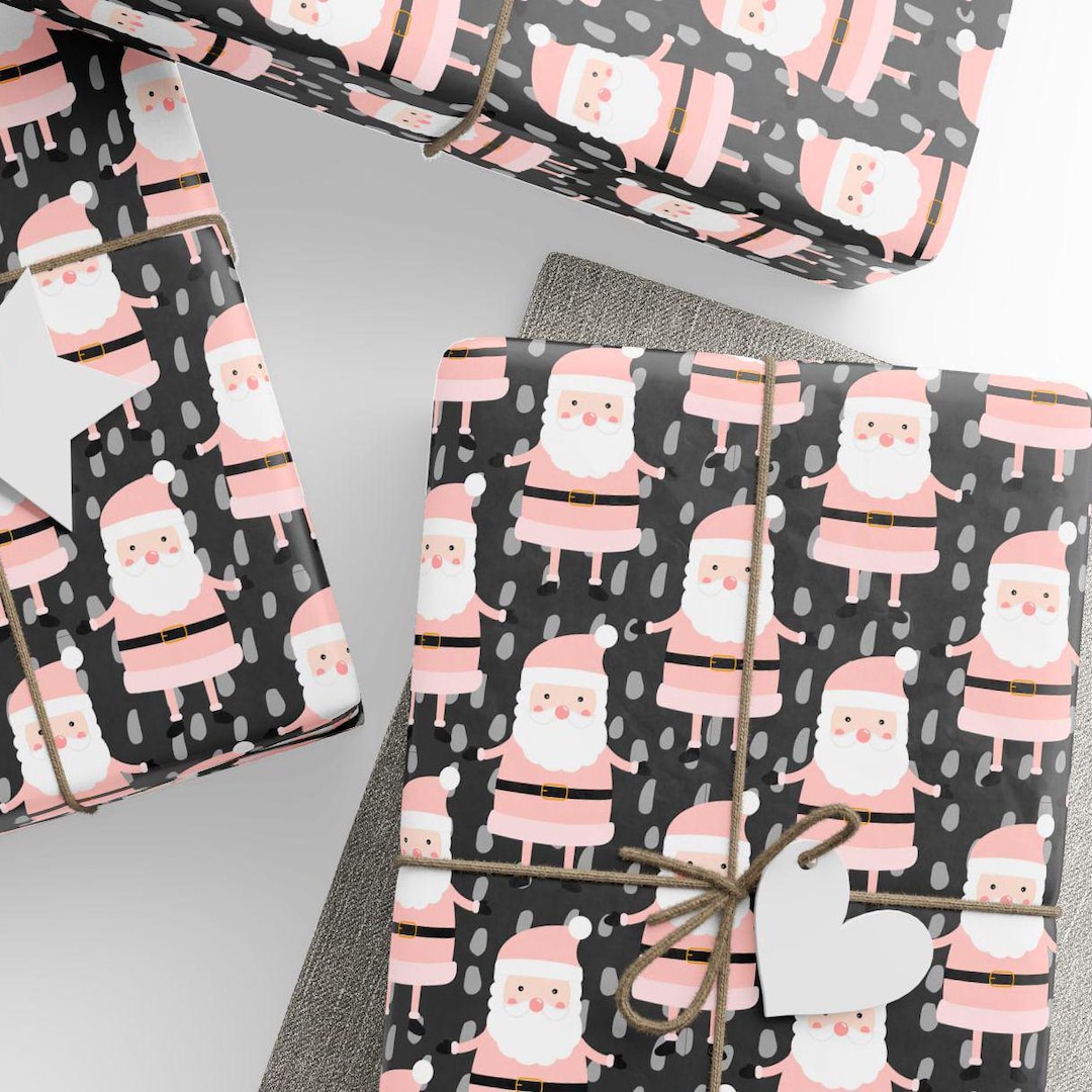 Pink Santa Christmas Wrapping Paper, Pastel Christmas Gift Wrap ...