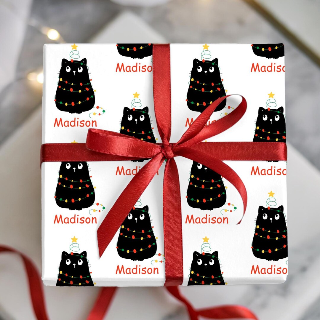Personalized Christmas Cat Gift Wrap, Holiday Wrapping Paper, Funny Cat ...