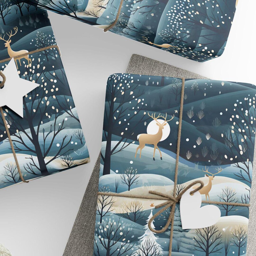 Winter Scene Gift Wrap, Nordic Christmas Wrapping Paper, Scandinavian ...
