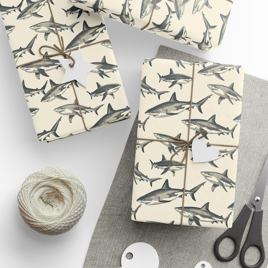 Shark Wrapping Paper, Shark Gift Wrap, Marine Animals Lover, Premium ...