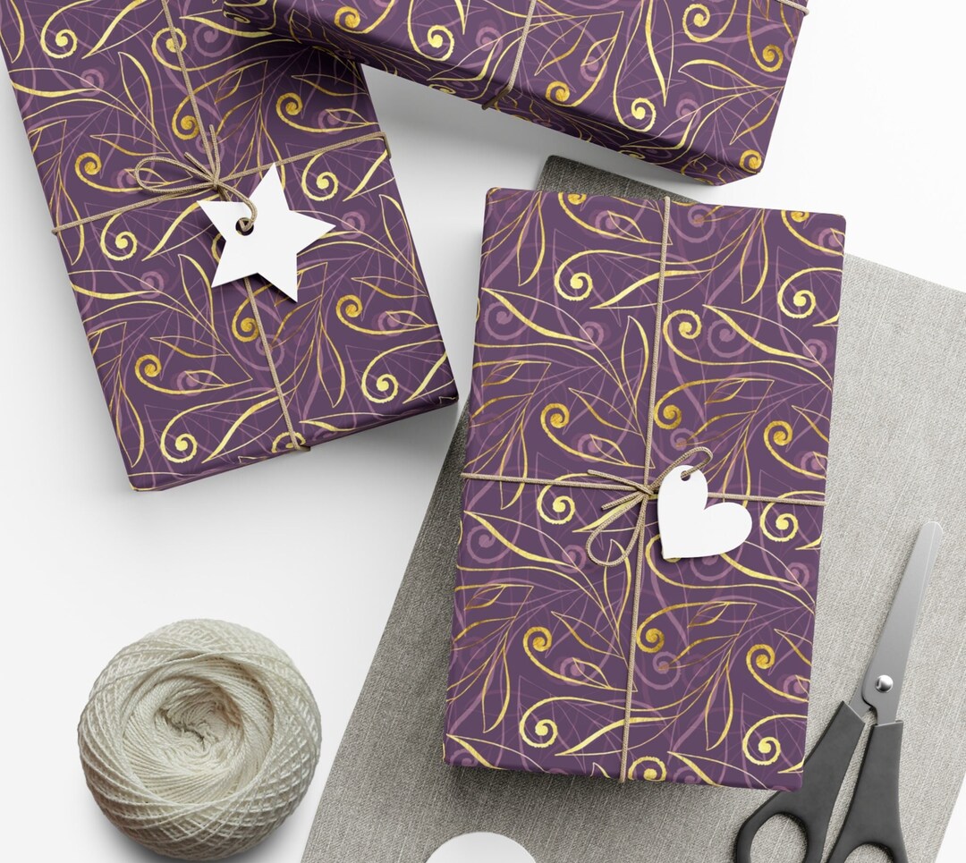 Plum Purple With Gold Swirls Gift Wrap Designer Wrapping - Etsy