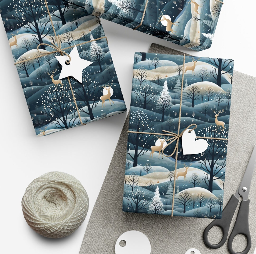 Winter Scene Christmas Gift Wrap, Holiday Wrapping Paper, Scandinavian ...