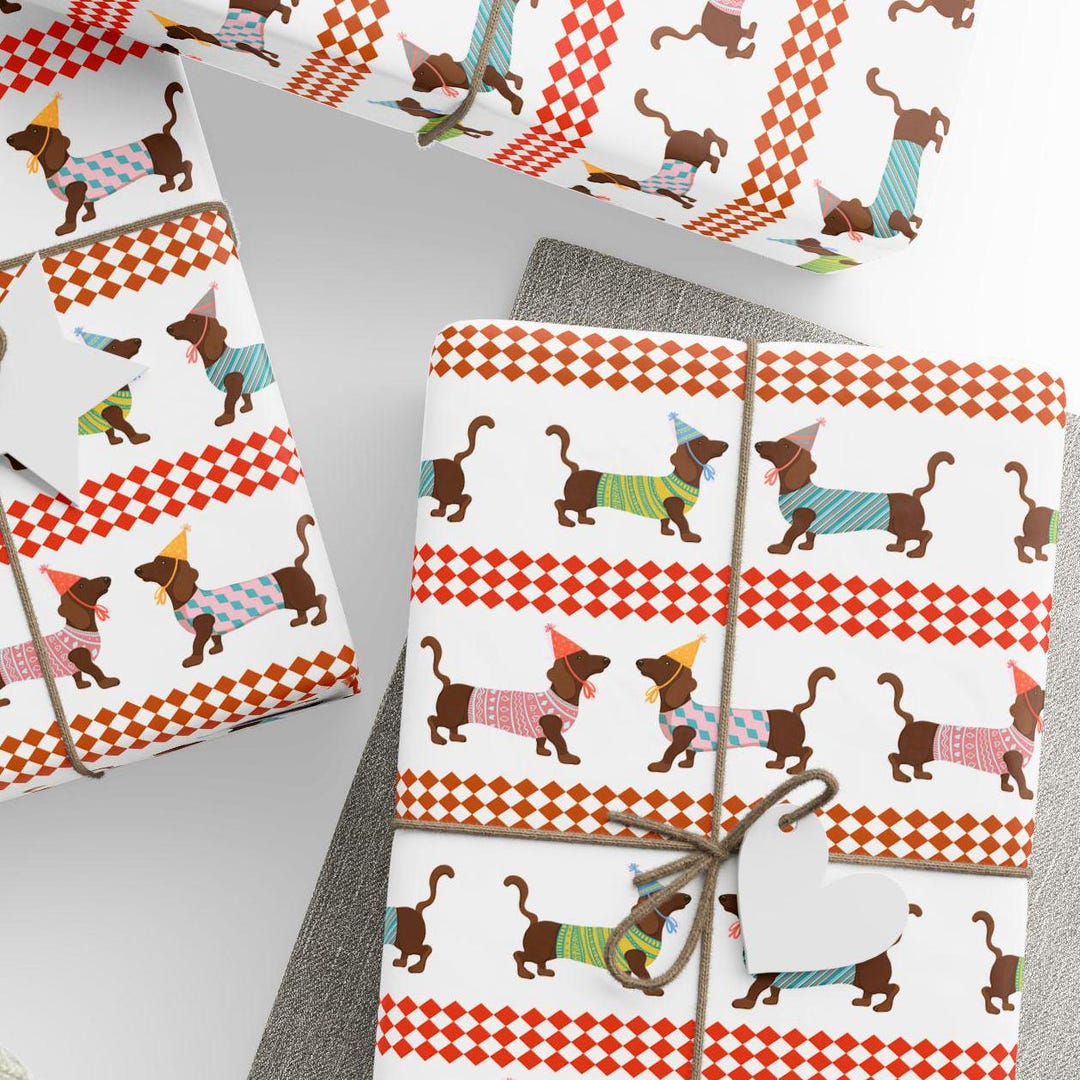 Dachshunds Wrapping Paper, Dog Lover Birthday Gift Wrap, Cute Dogs With ...