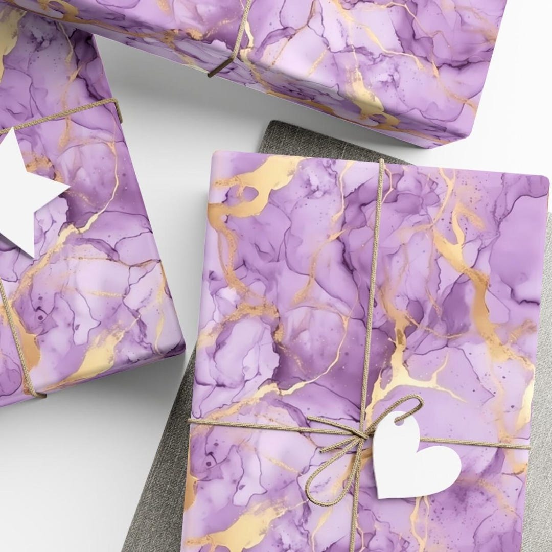 Purple & Gold Gift Wrap, Lavender Wrapping Paper, Alcohol Ink Art ...